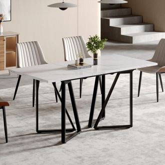 Generic Erweiterbarer Esstisch mit Marmor-Muster und Metallgestell, moderner Tisch mit verstellbaren Fußpolstern, Stabiler Küchentisch für Esszimmer, pflegele