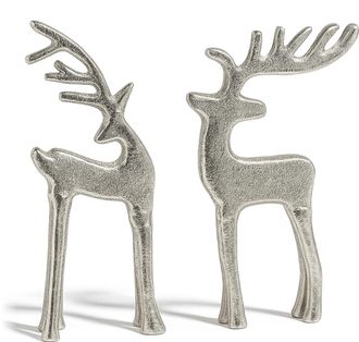 Com-Four 2X Rentier-Skulptur- Dekofigur aus Aluminium - weihnachtliches und Elegantes Wohnaccessoire - Metall-Austeller für die Winterzeit [Auswahl variiert]