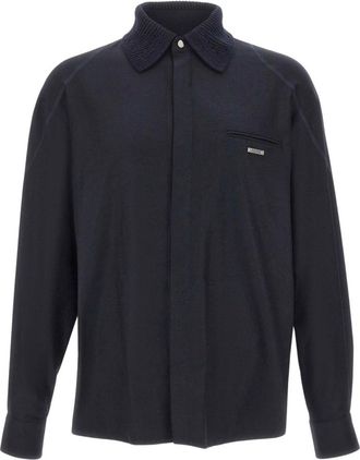 Iceberg Veste surchemise en m&eacute;lange de laine - Homme - Chemises - Bleu - Taille: L