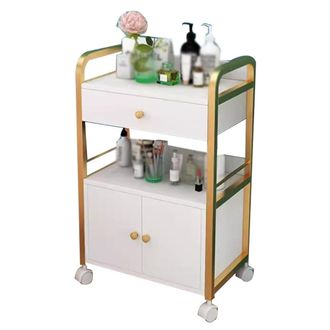 Generic Rollwagen mit Rollen, mobiler Beauty-Aufbewahrungsschrank f&uuml;r Haarstylisten, Friseurausr&uuml;stung, Nizer mit 1 Schublade und 1 Schrank, tragbarer Gold-we