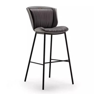 Generic Gepolsterte Lederbarhocker mit R&uuml;ckenlehne, Moderne armlose Tresenhocker mit schwarzen Metallbeinen f&uuml;r Pubs und Caf&eacute;s