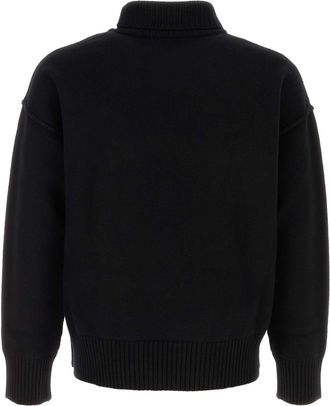 Ami Virgin Wool with Logo Intarsia Sweater - Black
