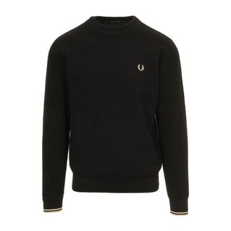 Fred Perry Homme, Pulls, Noir, Taille: S Pull noir en maille gaufrée
