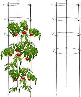 Relaxdays Rankhilfe 2er Set, Metall & Kunststoff, 90 cm hoch, 4 verstellbare Ringe, Rankst&uuml;tze Kletterpflanzen, schwarz