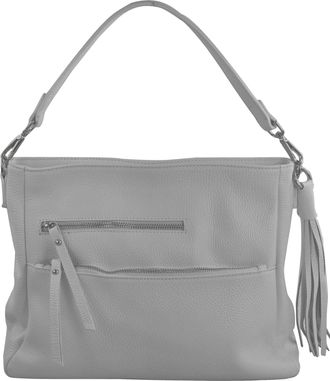 modamoda.de T262 Damen Leder Schultertasche handmade in Italy, Farbe:Telegrau