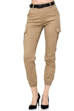 Elara Damen Cargo Hose Slim Fit Denim Chunkyrayan 1376-6 Beige-6-48 (4XL)
