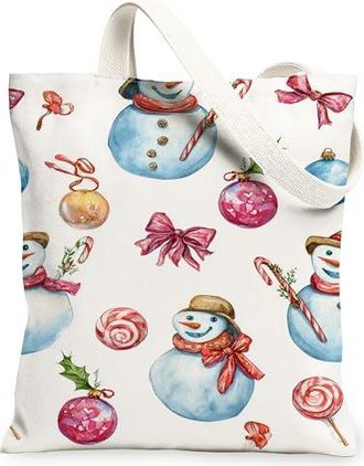 Generic Sac fourre-tout en toile motif bonhomme de neige, joli motif vacances dhiver, sacs de courses r&eacute;utilisables, fantaisie, festif, l&eacute;ger, lavable, toile 