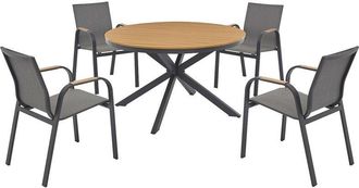 Vente-Unique Salle &agrave; manger de jardin en aluminium : la table ronde D.125 cm et 4 fauteuils - Anthracite et naturel clair - ZEYVA de MYLIA