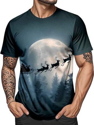 Generic T-shirts de Noël pour hommes, col rond, élan du Père Noël, t-shirt dété à manches courtes, coupe droite, hauts tendance - pour vêtements de rue, A à N