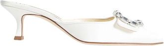 Manolo Blahnik Femme, Chaussures, Blanc, Taille: 37 1/2 EU Mayjou Satin Mules