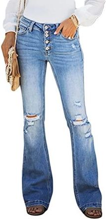 Minetom Femmes Taille Haute Denim Flared Pantalons &Eacute;vas&eacute; Jambe Large Vintage Bootcut Stretch Slim Fit Push Up Jeans Pants N Bleu XL