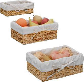 Relaxdays Brotkorb, 3er Set, versch. Größen, geflochten, mit Baumwolleinsatz, Skandi-Look Frühstückskorb, natur/creme