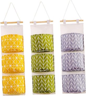 BESPORTBLE 3 S&auml;tze Baumwoll h&auml;ngeaufbewahrungstaschen mit F&auml;chern Wand T&uuml;r Organizer Gr&uuml;n Gelb Platzsparend Vielseitig f&uuml;r Schlafzimmer B&uuml;ro Bad Einfache Hakenbe