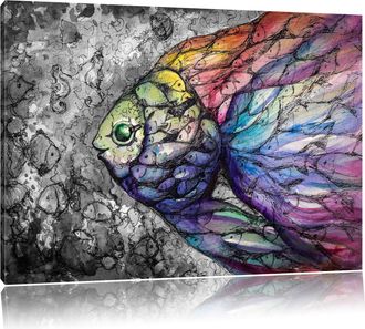 Pixxprint schön gezeichnete Fische B&W, Größe: 60x40cm, Leinwandbild, fertig gespannt, Wandbild, Dekoration, Kunstdruck, kein Poster