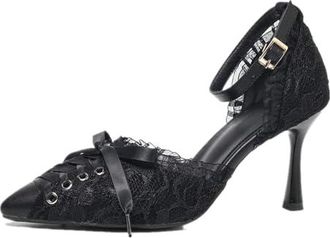 Generic Escarpins &agrave; bout pointu ferm&eacute; avec sangle de cheville et boucle en dentelle &eacute;l&eacute;gante pour mariage, f&ecirc;te, soir&eacute;e, Noir, 40.5 EU