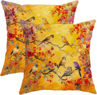 Generic Bunte Vogel-Kissenbezüge, 2er-Set, lebendiges Gelb, dekorative quadratische Kissenbezüge für Zuhause, Sofa, Bett, Couch, 40,6 x 40,6 cm