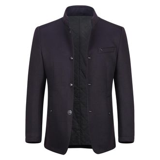 AlltheMen Wintermantel Herren Kurzmantel Slim Fit Mantel mit Stehkragen Wolle Warm Wollmantel Business Freizeit Weinrot 3XL