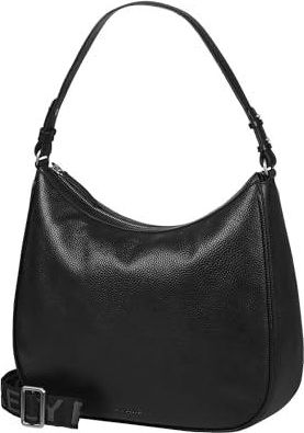 Burkely Always Ava Hobo Round Bag - Sac &Eacute;paule Femme en Cuir Noir - Bandouli&egrave;re Logo R&eacute;glable - Style R&eacute;tro Chic et Urbain