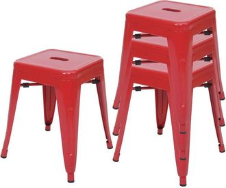 Hhg [NEUWERTIG] 4er-Set Hocker HHG-787, Metallhocker Sitzhocker, Metall Industriedesign stapelbar rot