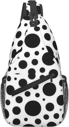 Generic L&eacute;ger Sacoche Bandouliere Art &agrave; pois noir et blanc Sac De Poitrine Polyester Crossbody Bag pour Homme Femme Randonn&eacute;e
