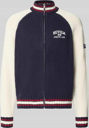 Review Strickjacke mit Stehkragen und Kontraststreifen