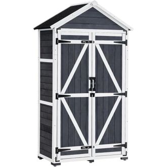 MCombo Gartenschrank Geräteschuppen Werkzeugschrank Outdoor-Schrank Gartenbox mit Satteldach aus Holz Grau 1000 - Mcombo