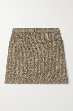 Chlo&eacute; Mini-jupe En Tweed De Laine M&eacute;lang&eacute;e &Agrave; Ceinture - Marron