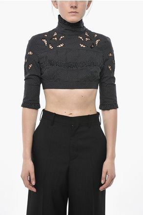 Dsquared2 Crop-Top aus Baumwoll-Popeline mit Polka-Dots, 3/4-&Auml;rmeln un Gr&ouml;&szlig;e 38