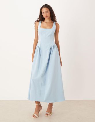 Asos Robe longue avec coutures fa&ccedil;on corset - Bleu