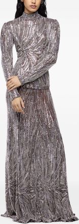 Paco Rabanne Silver Bead and Sequin Embroidered Tulle Skirt - Brown