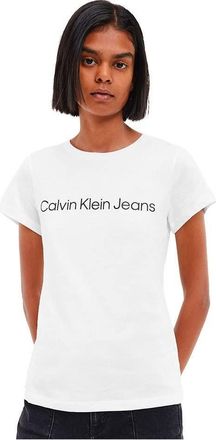 Calvin Klein Jeans Calvin Klein Damen T-Shirt Kurzarm Core Logo Slim Fit Tee Rundhalsausschnitt, Weiß (Bright White), XS