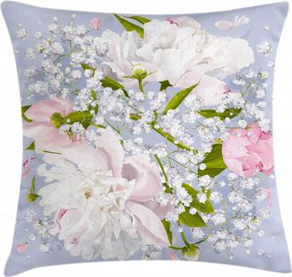 Abakuhaus Blumen Kissenbezug, Braut Pfingstrosen Blätter, Wasser und Schmutz resistent Waschbar Beidseitiger Druck mit Reißverschluß, 40 x 40 cm, Helllila Weiß