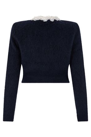 Self Portrait Floral Appliqu&eacute; and Bead-Embellished Cardigan - Navy