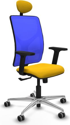 Piqueras y Crespo Stuhl mit Nackenst&uuml;tze, 2D-Arme, h&ouml;henverstellbare Lendenwirbelst&uuml;tze und festes Kopfteil, ausgestattet mit 3 Positionen und Schneidschaum, Blau/Gelb