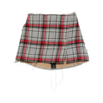 R13 Femme, Jupes, Gris, Taille: 36 FR Jupe mini &agrave; carreaux avec ourlet effiloch&eacute;