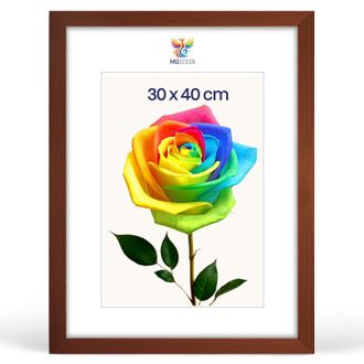 MG Design Bilderrahmen 30 x 40 cm - Fotorahmen mit Braun Holzrahmen (Echtholz) und bruchsicherem Acrylglas, Hoch & Quer zum Aufh&auml;ngen, zum Aufstellen