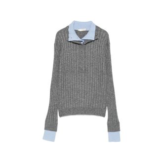 Eleh Ribbed-knit Button-up Polo Top