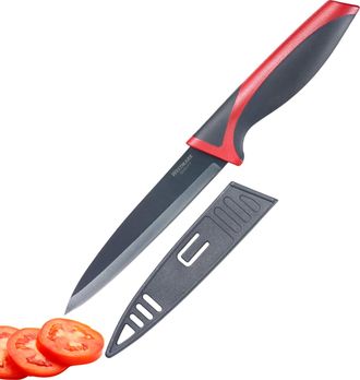 Westmark Allzweck-/Gemüsemesser, Klingenlänge: 12 cm, mit Klingenschutz, Rostfreier Edelstahl/Kunststoff, Anthrazit/Rot, 14532280
