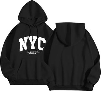 Generic Sweat &agrave; capuche New York pour femme, confortable, lettre fine avec capuche, pull &agrave; capuche graphique mignon, coupe ample, d&eacute;contract&eacute;, tendance, style