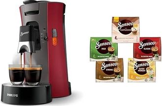 Philips Senseo Select Kaffeepadmaschine Bundle mit 66 Kaffeepads,3 Kaffeespezialitäten, Memo-Funktion, Crema Plus, Intensität Plus, aus recyceltem Plastik, 0,