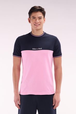 Eden Park T-shirt Brod&eacute; En Coton Bicolore Rose Coupe Droite