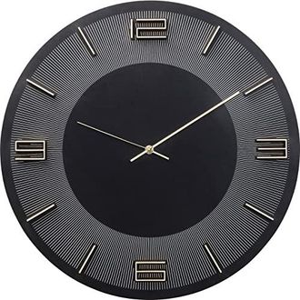 Kare Design Design Horloge Murale Leonardo, Noir/Doré, Bois MDF Décapé-Laqué, Numérique, Diamètre 49 cm, Style Moderne, Minimaliste, Deco Intérieur, Décoration Ch