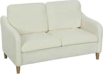 HOMCOM Canap&eacute; 2 Places rembourr&eacute; en Sherpa Respirant avec 2 Coussins Amovibles et lavables, Pieds en Bois deucalyptus, canap&eacute; Peu encombrant avec accoudoirs 