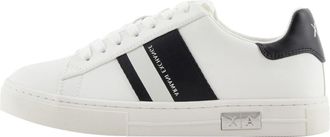 A|X Armani Exchange Womens Cup Sole Mina, Back tab with Logo and Metal Logo Detail on Side, Black+ Off White, 36.5