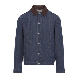 Brunello Cucinelli Lederkragen Jacke - - Jackets - Herren - Blau - XL