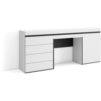 Skraut Home Skraut Home - Coiffeuse, Table maquillage, rangement, 177x75x35 cm, Avec tiroir, Commode, Buffet, Style moderne, Blanc