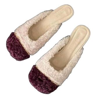 Generic JCVBN Pantoufles courtes en peluche pour femme avec cha&icirc;ne en m&eacute;tal - Pour lautomne et lhiver - Mules moelleuses - Chaussures confortables et antid&eacute;ra
