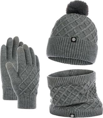 Generic Ensemble bonnet, écharpe et gants tricotés pour femme, gants chauds, écharpe dhiver, ensemble dhiver pour temps froid, ensemble de bonnet, gants pour 