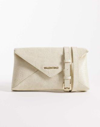 Valentino Emera - Umschlag-Clutch in Steinbeige mit Kroko-Struktur und abnehmbarem Crossbody-Riemen-Neutral