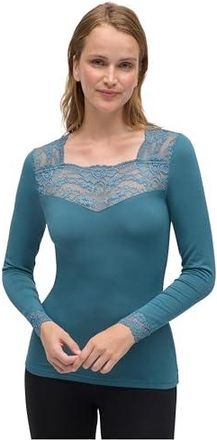 Ysabel Mora T-shirt thermique &agrave; manches longues avec col carr&eacute; et dentelle &eacute;l&eacute;gante confort et chaleur les jours froids. Design polyvalent. Int&eacute;rieur ou ext&eacute;rieur